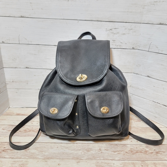 Coach | Bags | Coach Turnlock Rutsack In Black Pebbled Leather | Poshmark